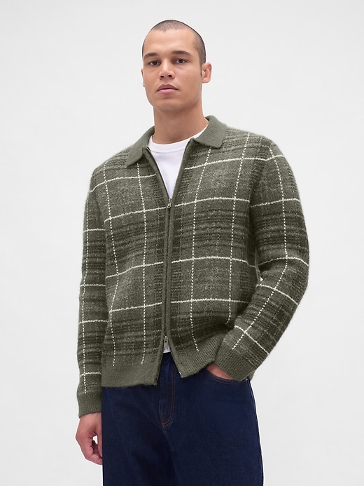 Brushed Plaid Zip Sweater | Gap