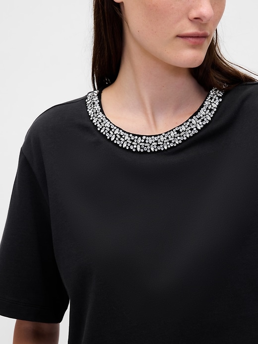 Heavyweight Jewel-Neck Crop T-Shirt | Gap