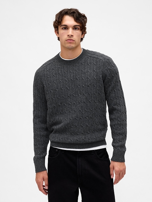 Merino Wool-Blend Cable-Knit Sweater | Gap
