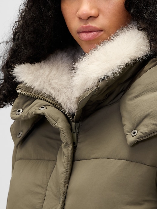 Faux Fur-Trim Midi Puffer Jacket | Gap