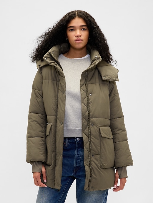 Faux Fur-Trim Midi Puffer Jacket | Gap