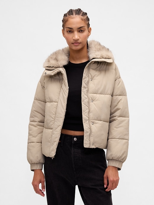 Faux Fur-Trim Puffer Jacket | Gap